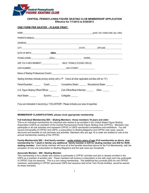 Membership Form - Central Pennsylvania Figure Skating Club