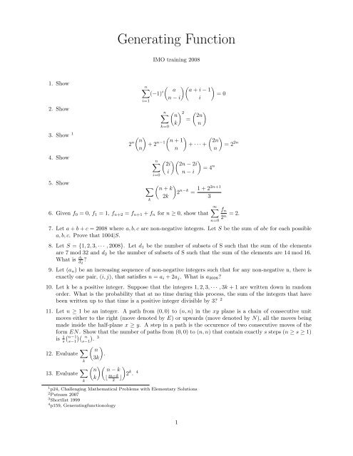 Generating Function - Yufei Zhao