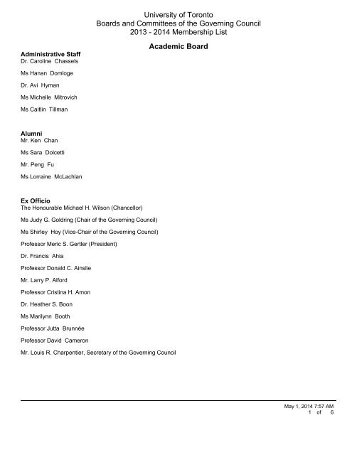 Academic Board - Governing Council - University of Toronto