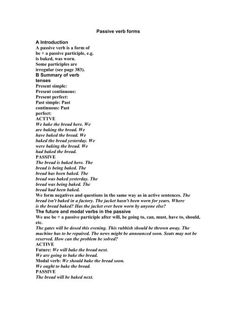 Passive verb forms A Introduction A passive verb is ... - 100 Megs Free