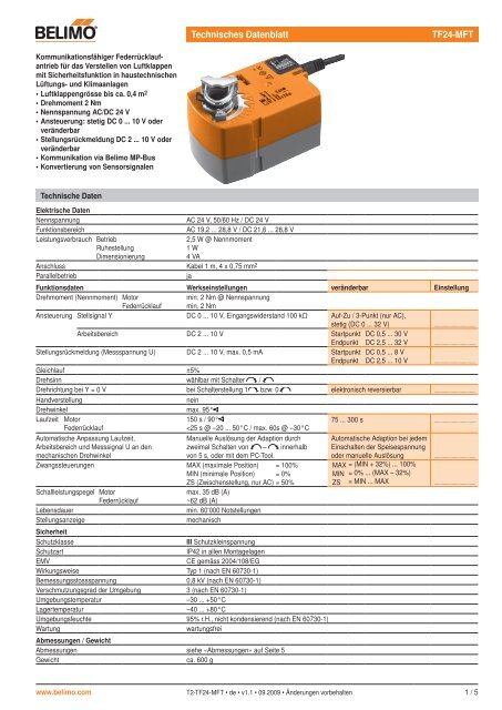 Technisches Datenblatt TF24-MFT - Belimo