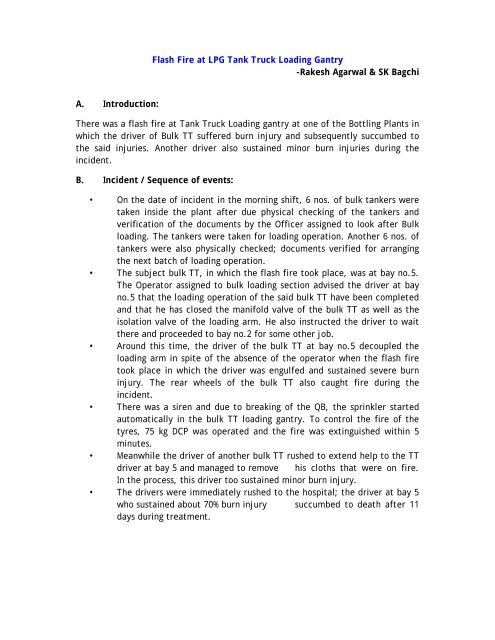 Flash Fire at LPG Tank Truck Loading Gantry -Rakesh ... - OISD