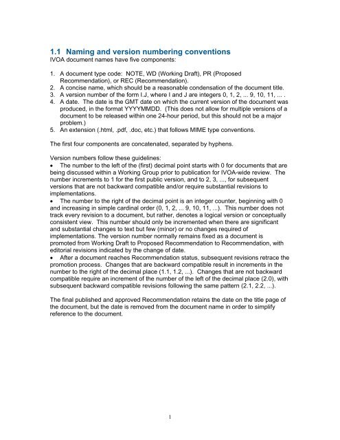 1.1 Naming and version numbering conventions - IVOA