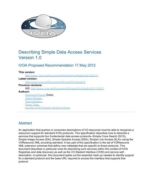 Describing Simple Data Access Services Version 1.0 - IVOA