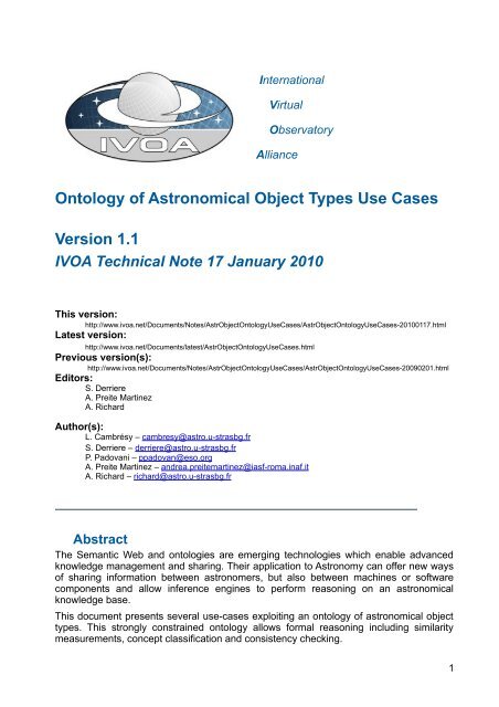 Ontology of Astronomical Object Types Use Cases Version 1.1 - IVOA