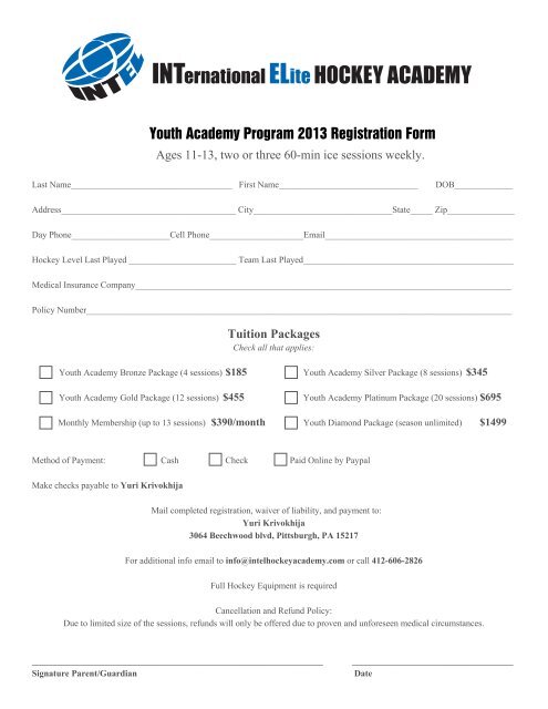 Youth Academy Registration Form - International Elite INTEL ...