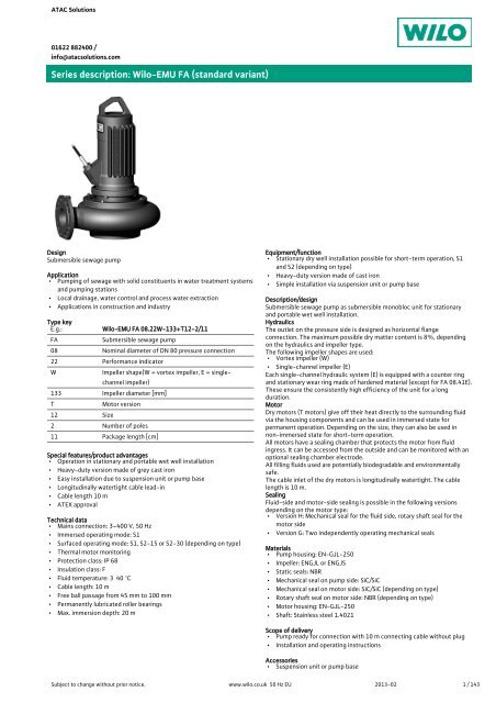Series description: Wilo-EMU FA (standard variant) - Atac Solutions ltd