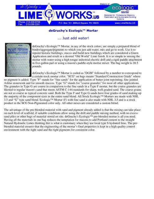 Type F Mortar Data Sheet - LimeWorks.us