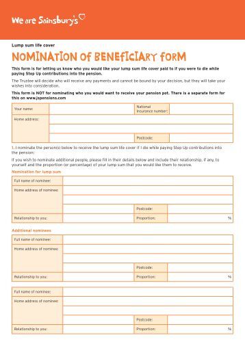 Nomination of Beneficiary Form â binding and non-binding - OnePath