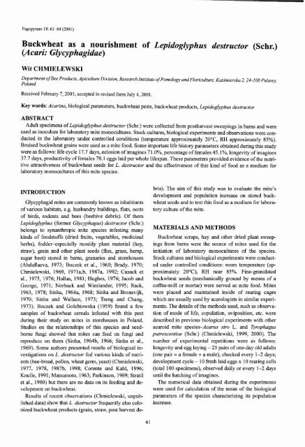 Buckwheat as a nourishment of Lepidoglyphus destructor ... - LN-MCP