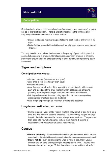 Constipation - RCH Fact Sheet - Epic