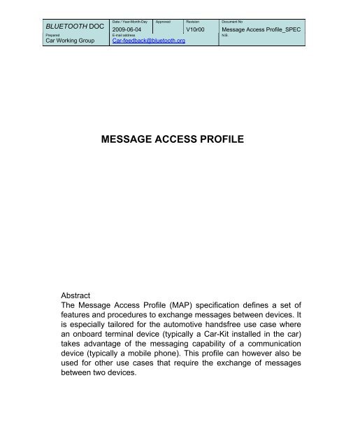 message access profile - Bluetooth Development Portal