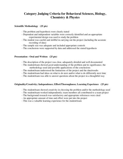 Judging Criteria - Science Montgomery
