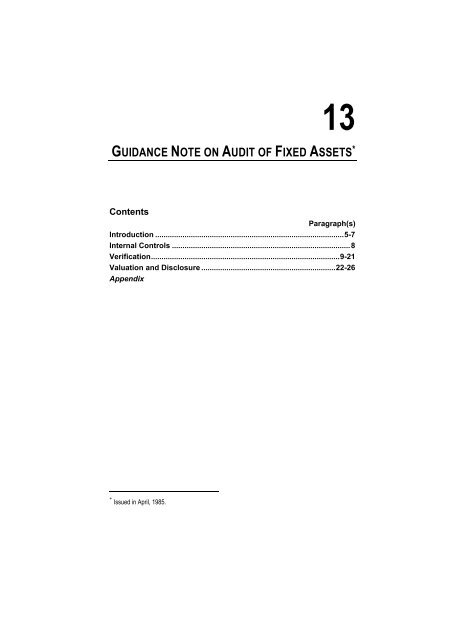 13 guidance note on audit of fixed assets - Deepakinfo