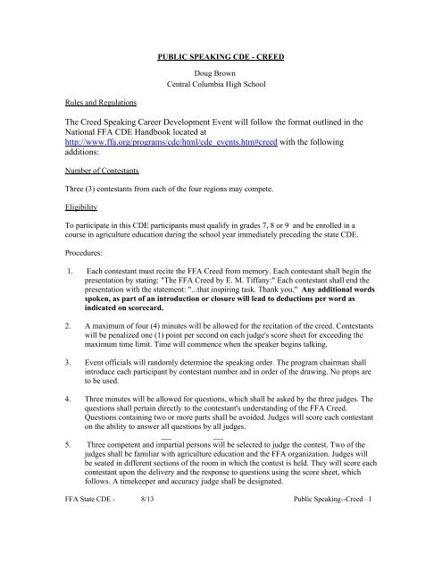 PUBLIC SPEAKING CDE - CREED - Pa FFA