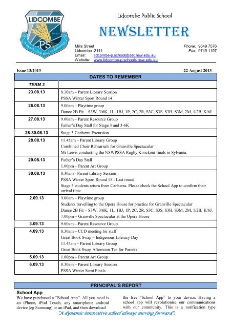 22 August Newsletter - Lidcombe Public School
