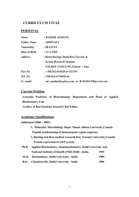 CV - Archives of Razi