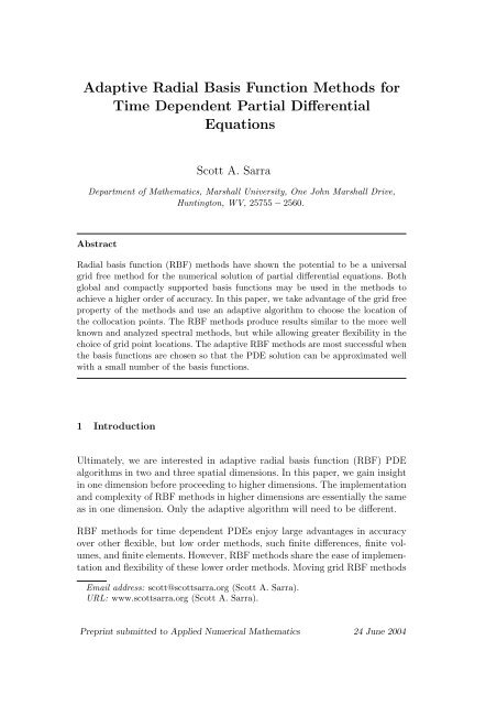 Adaptive Radial Basis Function Methods for Time ... - Scott A. Sarra