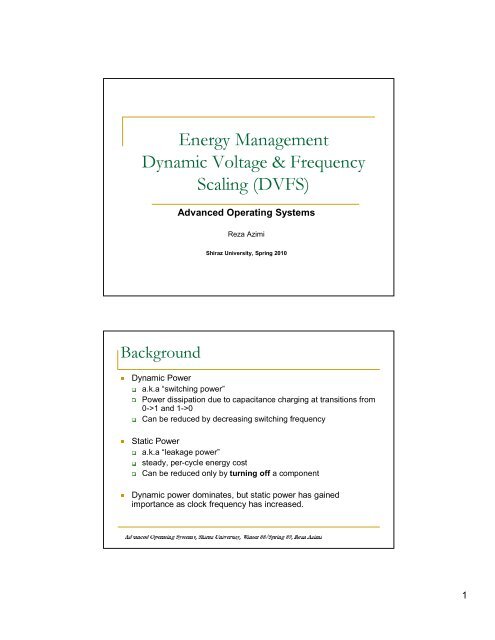 Energy Management Dynamic Voltage & Frequency Scaling (DVFS)