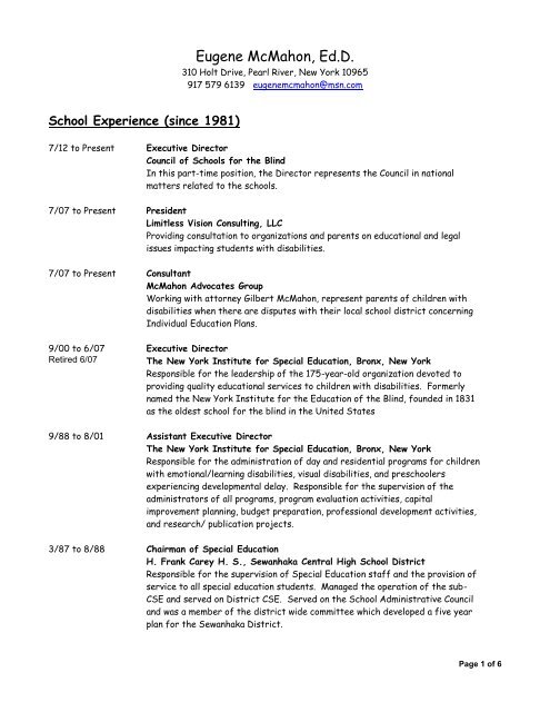 Eugene McMahon, Ed.D Resume - Iowa School for the Deaf
