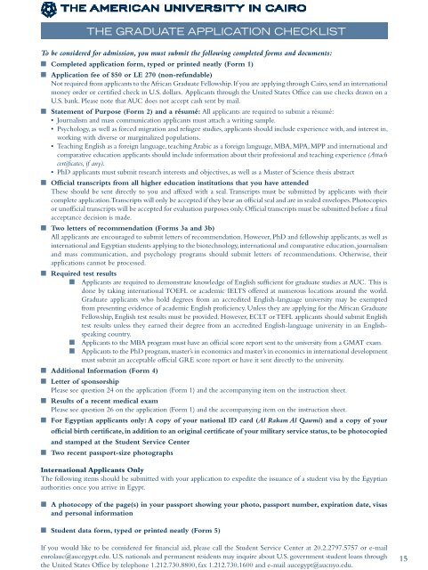 THE GRADUATE APPLICATION CHECKLIST