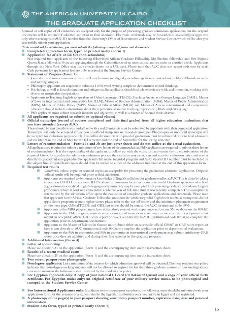 THE GRADUATE APPLICATION CHECKLIST