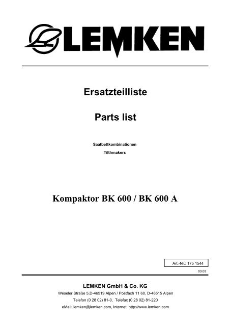 Ersatzteilliste Parts list