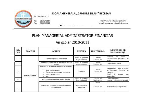 PLAN MANAGERIAL ADMINISTRATOR FINANCIAR An școlar 2010-2011