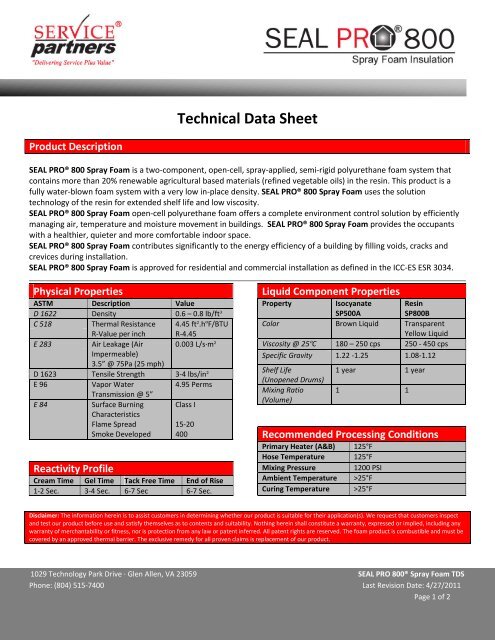 Technical Data Sheet - Service Partners