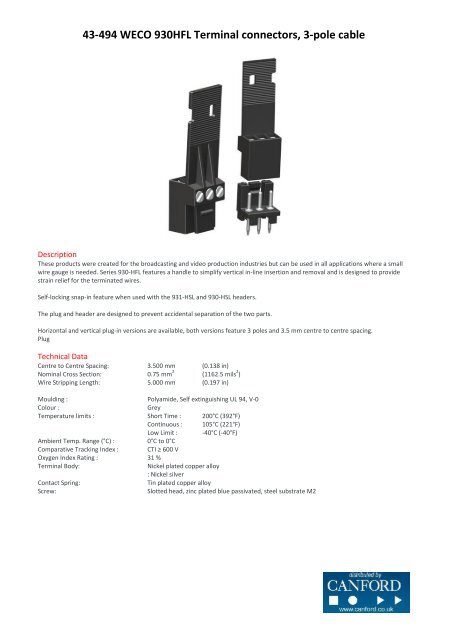 43-494 WECO 930HFL Terminal connectors, 3-pole cable