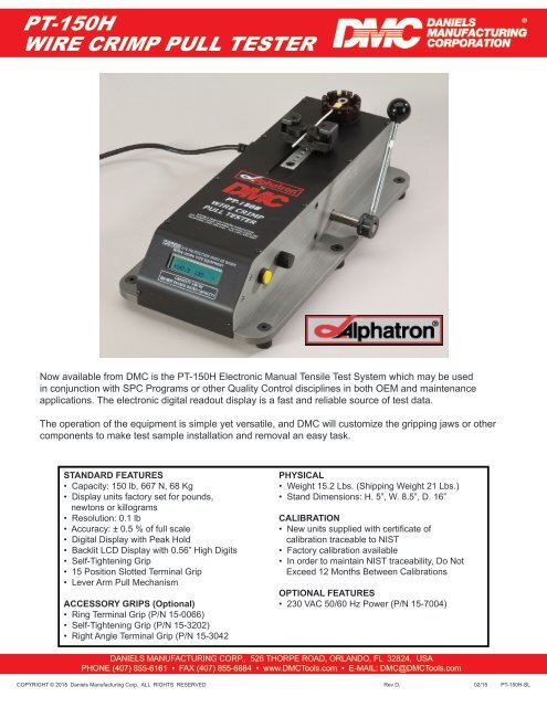 pt-150h wire crimp pull tester - Daniels Manufacturing Corporation