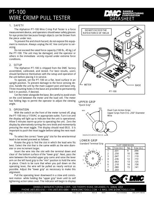 pt-100 wire crimp pull tester - Daniels Manufacturing Corporation