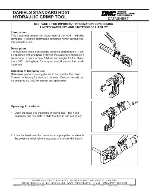 HD51 Hydraulic Crimp Tools datasheet - Aerco