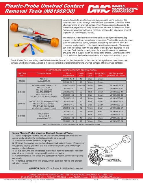 Plastic-Probe Unwired Contact Removal Tools - Daniels ...