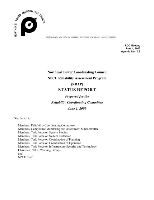 STATUS REPORT - NPCC