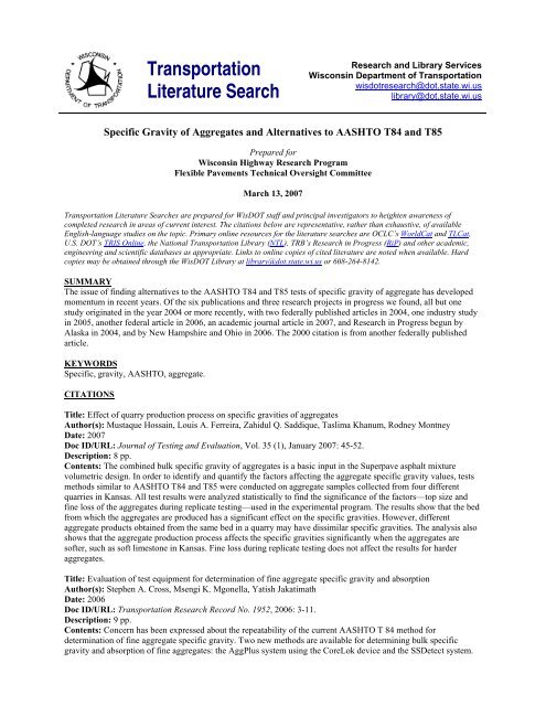 Specific Gravity of Aggregates and Alternatives to AASHTO T84 and ...