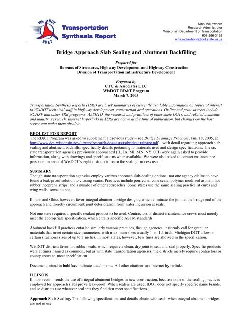 Bridge Approach Slab Sealing and Abutment Backfilling - WisDOT ...