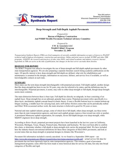 Deep-Strength and Full-Depth Asphalt Pavements - WisDOT Research