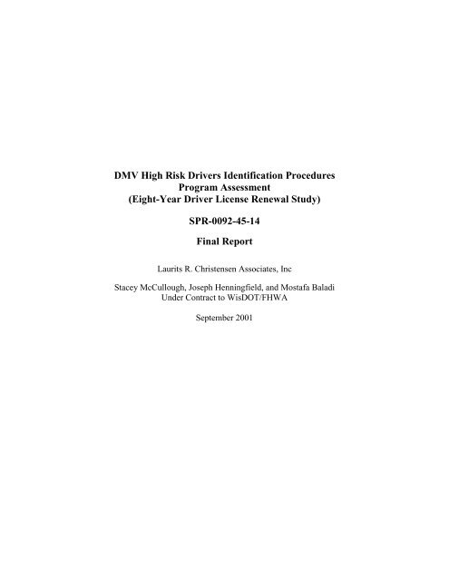 DMV High Risk Drivers Identification Procedures Program ...