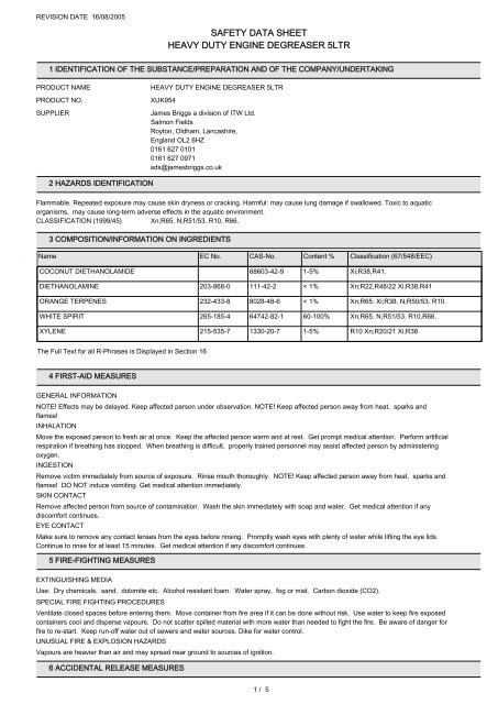 SAFETY DATA SHEET HEAVY DUTY ENGINE ... - Saxon Brands
