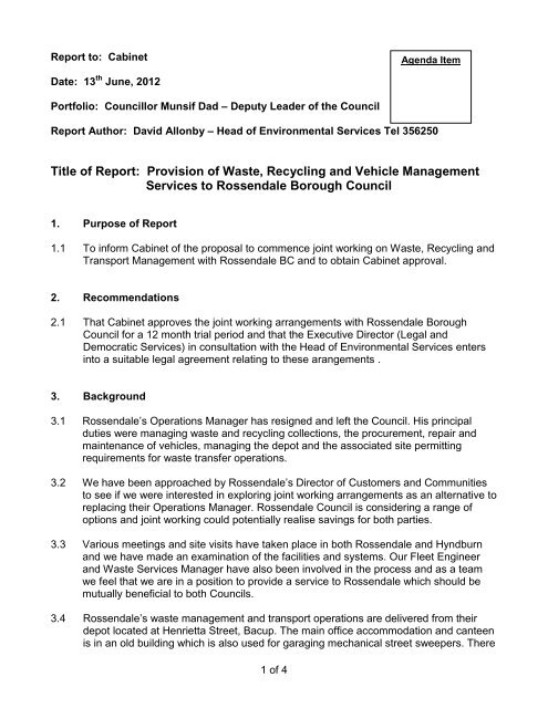 11. Provision of Waste Recycling and Vehicle Management