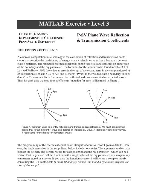 P-SV Reflection-Transmission Coefficients - Penn State Earthquake ... P-SV Reflection-Transmission Coefficients - Penn State Earthquake ...