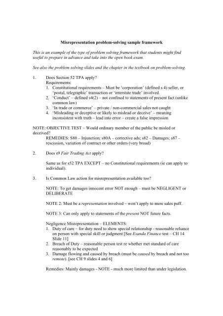 Misrepresentation problem-solving sample framework This is an ...