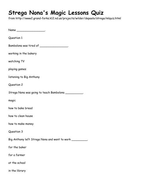 Strega Nona's Magic Lessons Quiz