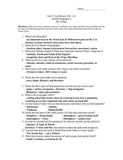 Unit 1 Test Review Key - WordPress.com