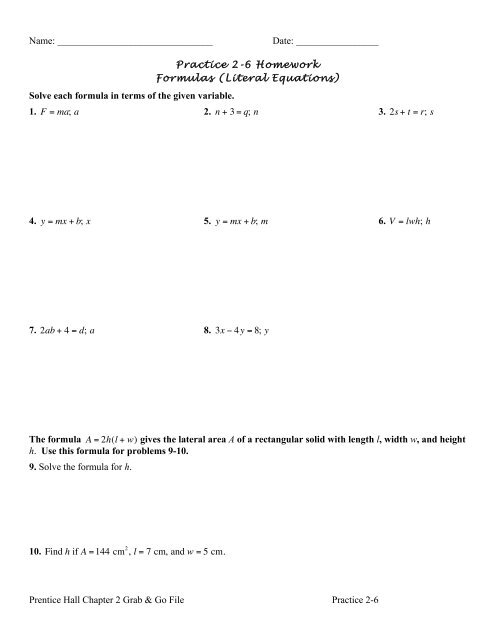 Practice 2-6 Homework