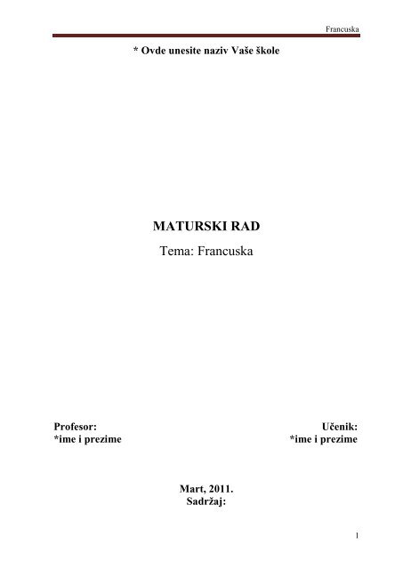 MATURSKI RAD Tema: Francuska - Seminarski Maturski Diplomski ...