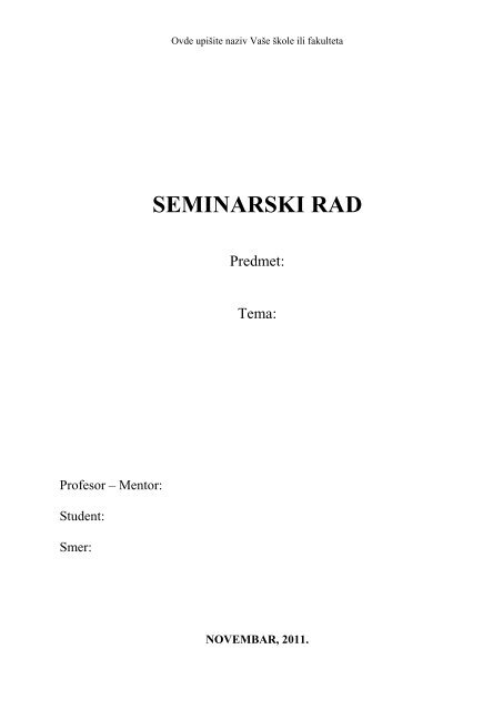 SEMINARSKI RAD - Seminarski Maturski Diplomski Radovi