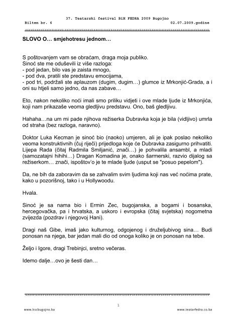Bilten br.6 u pdf formatu. - KSC Bugojno