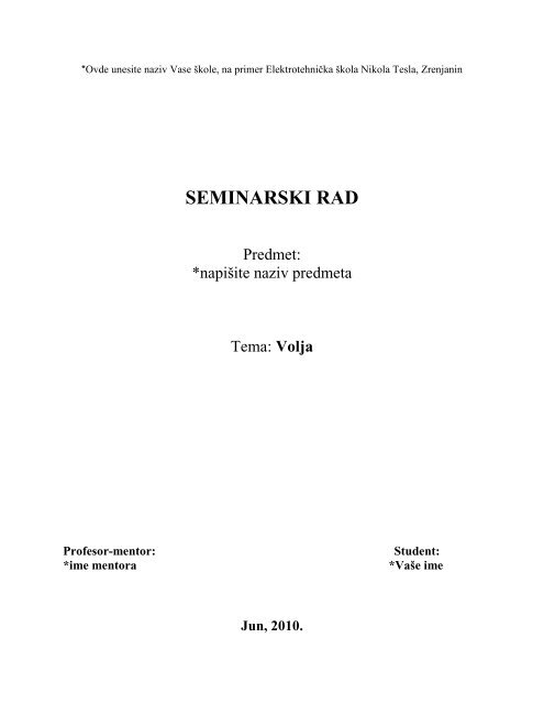 SEMINARSKI RAD - Seminarski Maturski Diplomski Radovi